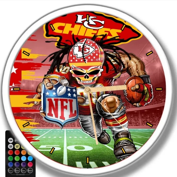 KC chiefs | Wall Decor | Kc Chiefs Football Led Clock | Poshmark